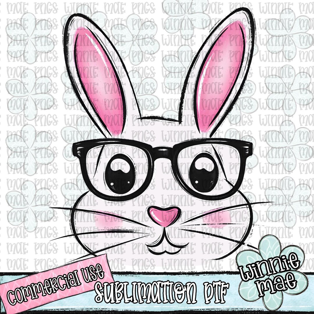 Hand-drawn Bunny With Glasses PNG – Cute Easter Sublimation File, DTF ...