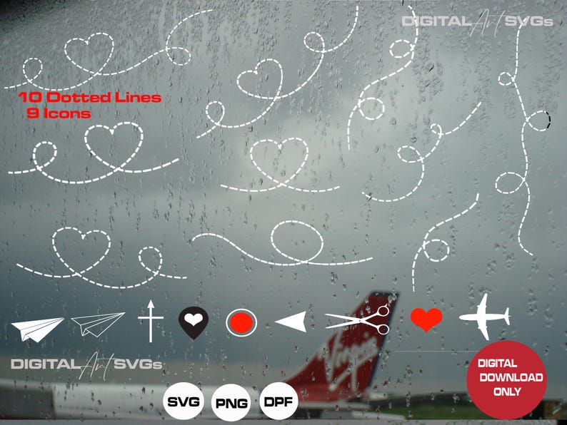 Dashed Dotted Line SVG Set| 10 Designs With Heart , Pin PNG | Long ...