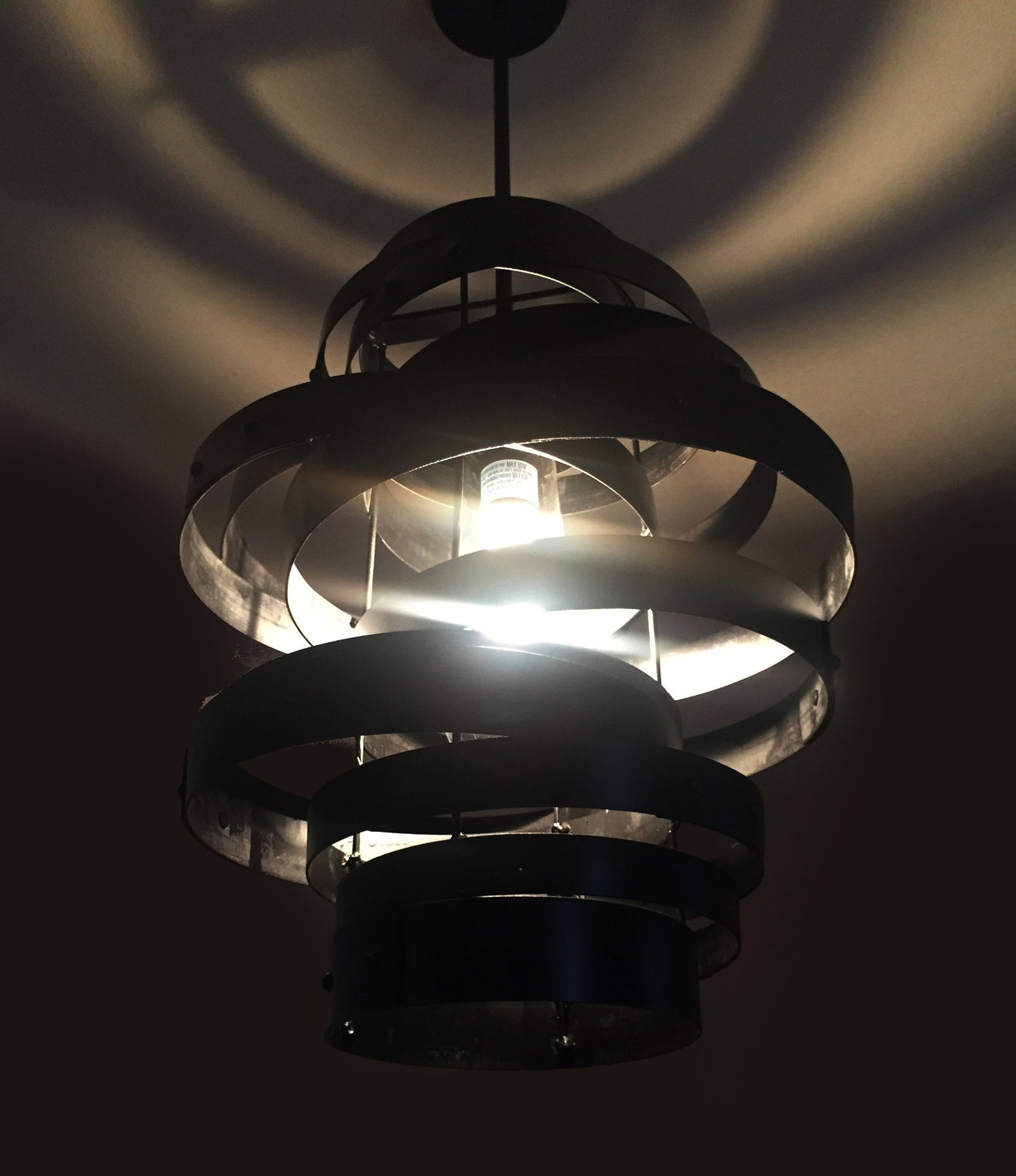 Vortex, Repurposed Wine Barrel Steel Rings, Metal Hoops Pendant Light ...