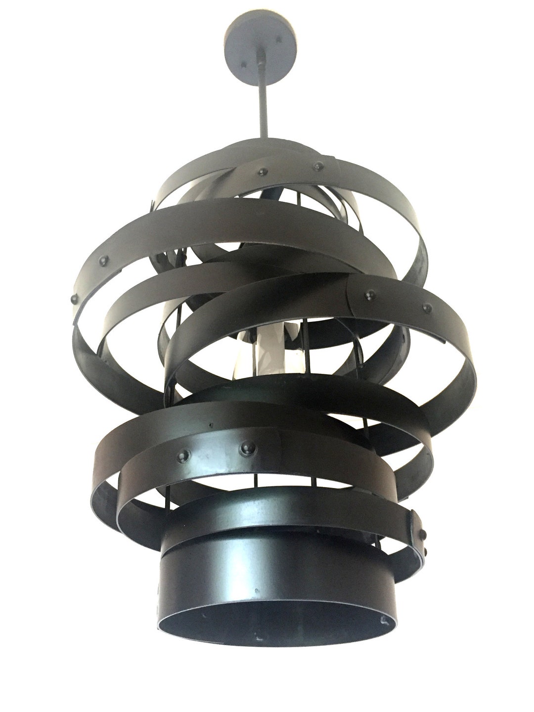 Vortex, Repurposed Wine Barrel Steel Rings, Metal Hoops Pendant Light ...
