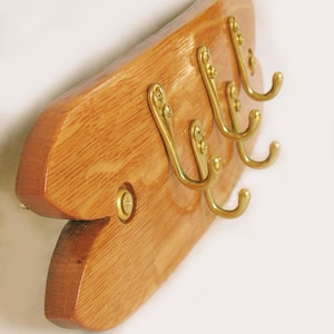 Junior, Finest Recycled Oak Wine Barrel Stave Rack, 5 Brass Key Hooks ...