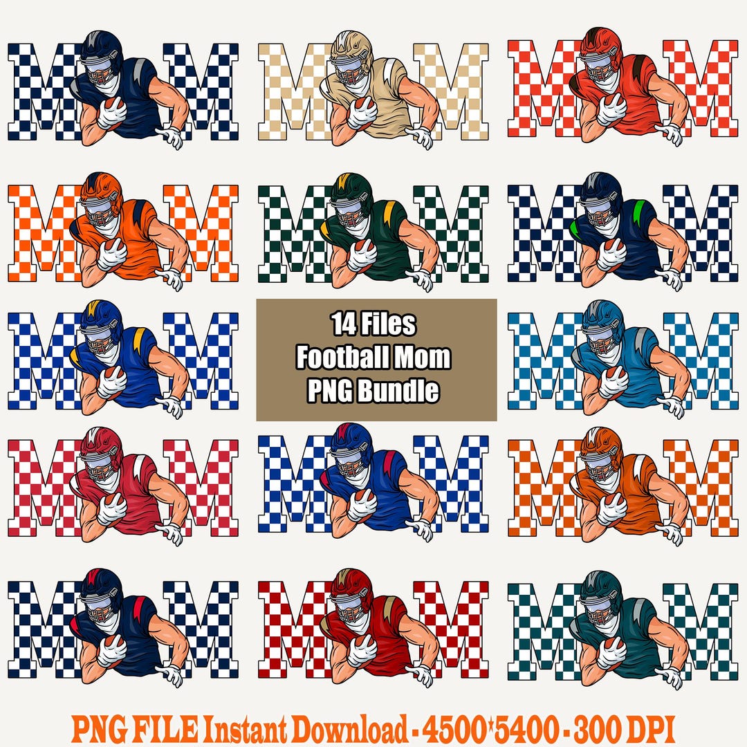 14 Checkered Football Mom Png Bundle, Football Mama, Checkerboard ...