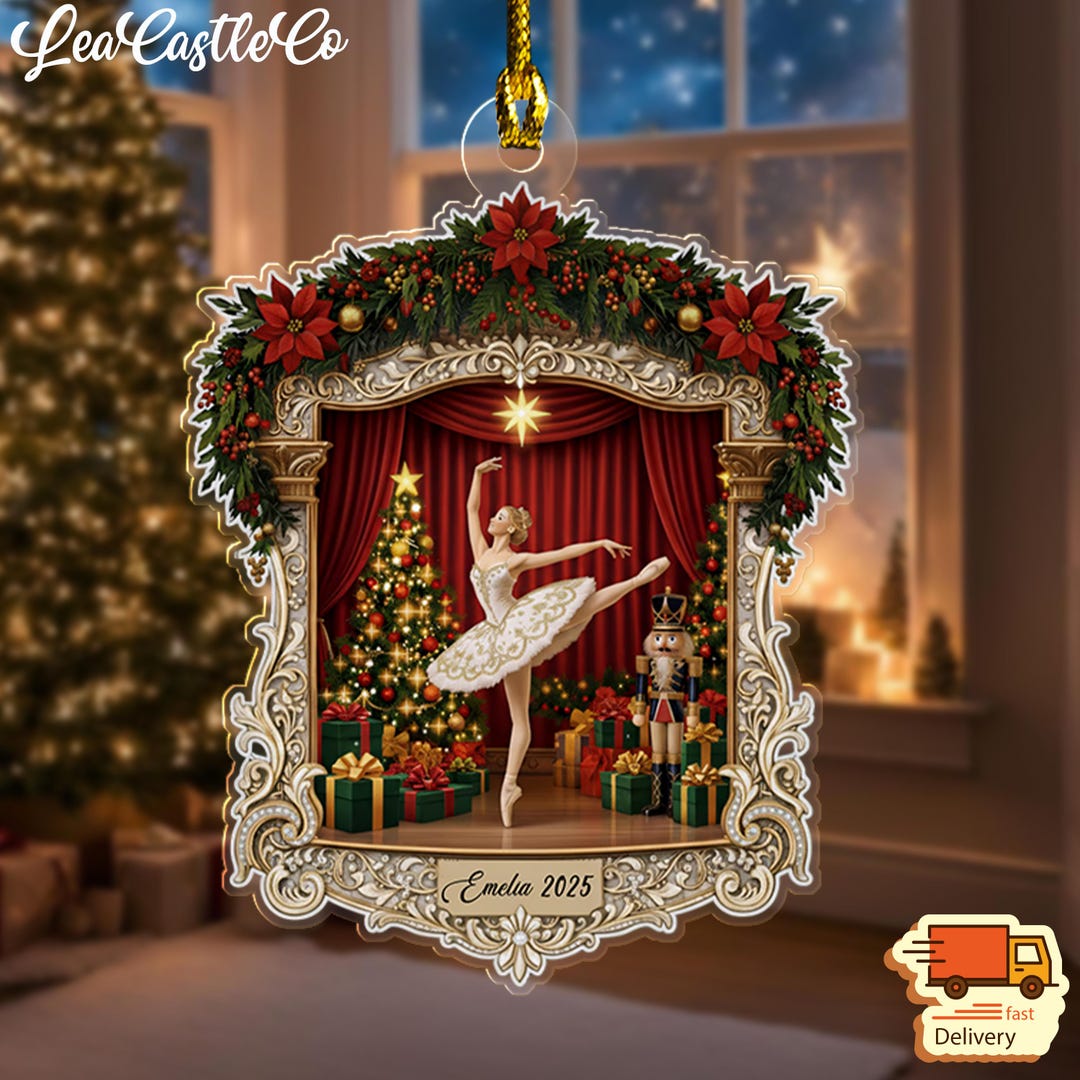 Nutcracker Ballet Christmas Ornament, Custom Name Ballerina Stage ...