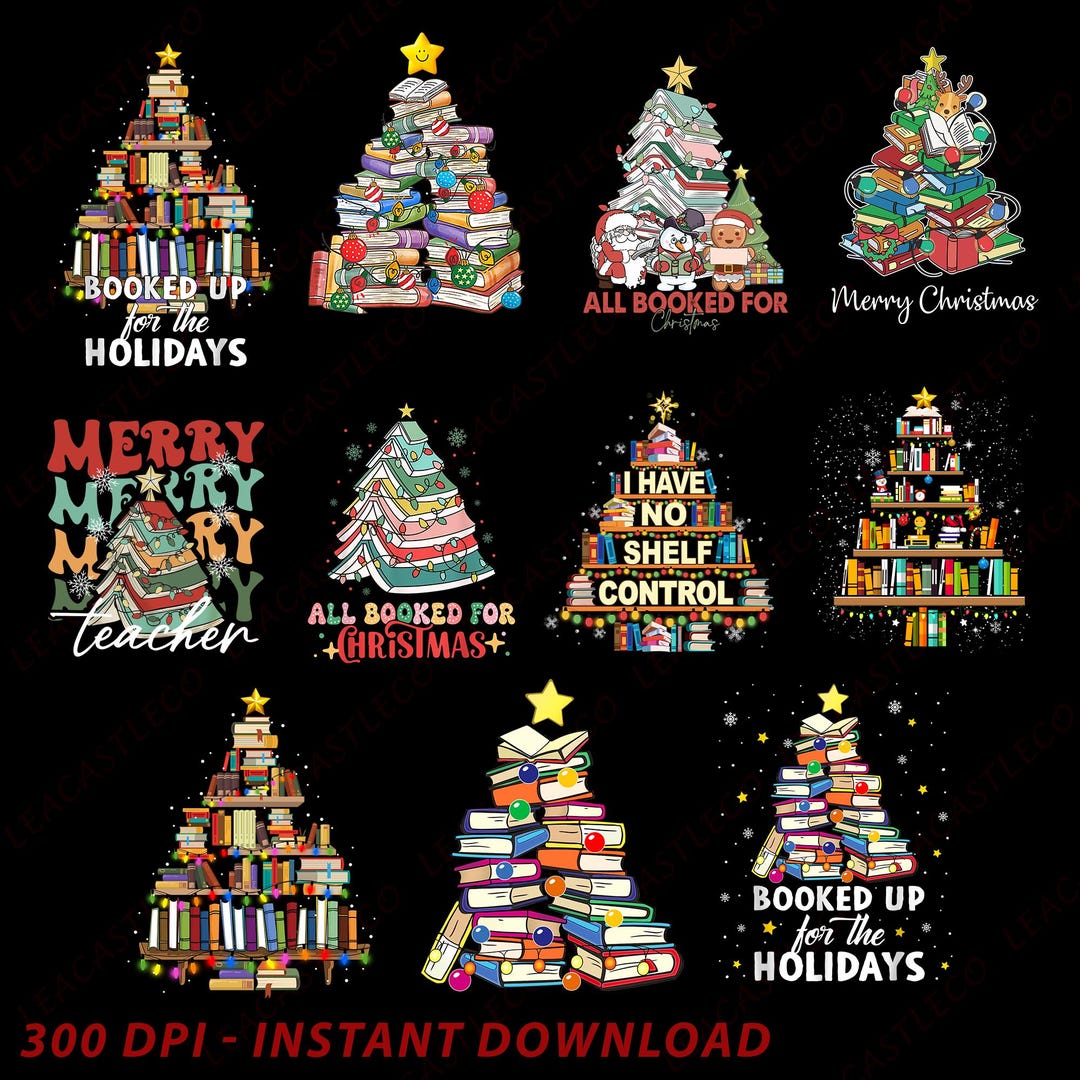 Book Lovers Christmas Png, All Booked for Christmas Png, Bookworm ...