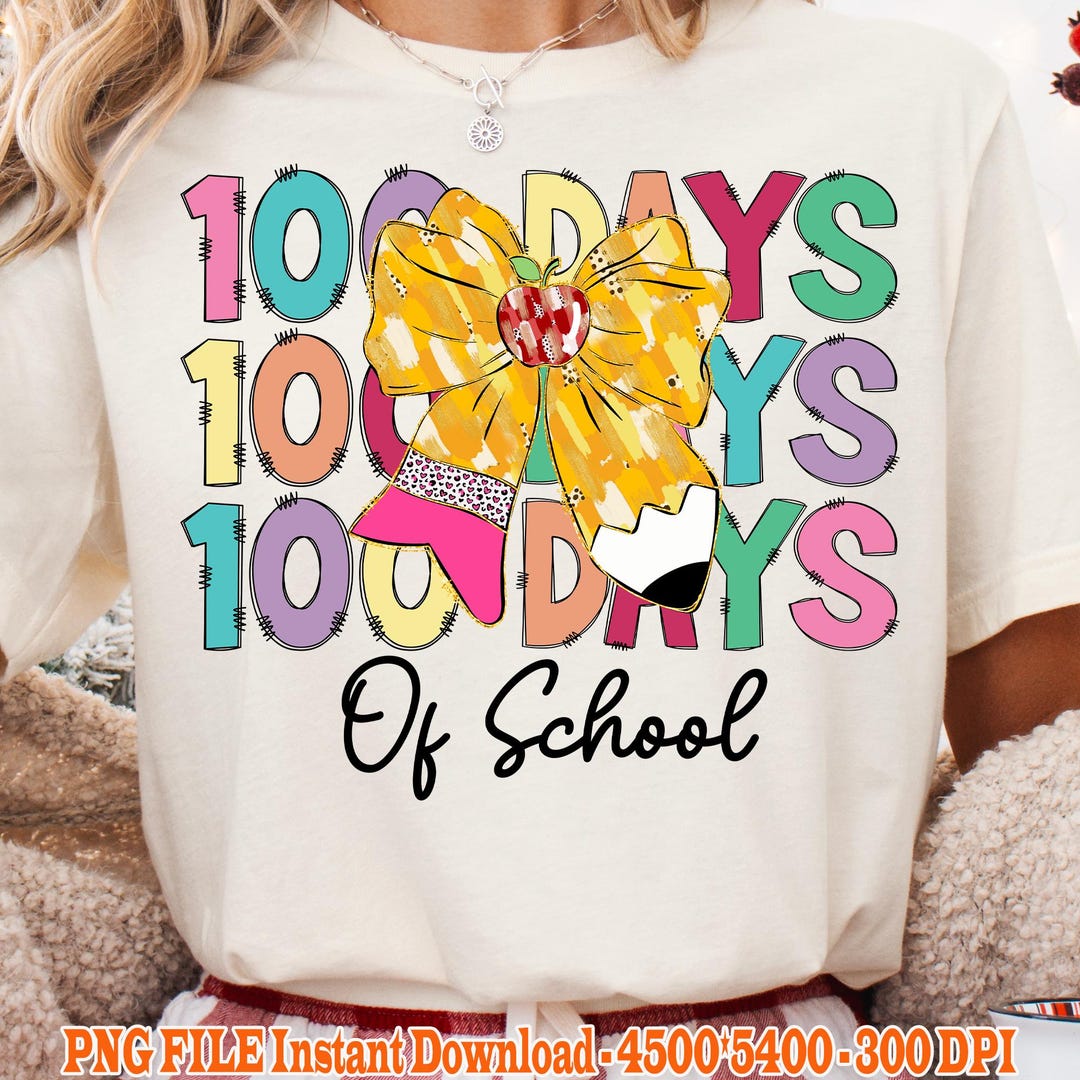 Coquette Bow 100 Days of School Pencil PNG, 100 Days of School Png ...