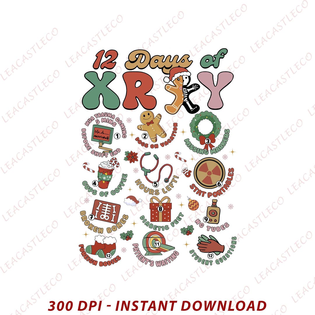 12 Days of Xray Christmas Png, Radiology Christmas Png, Rad Tech ...