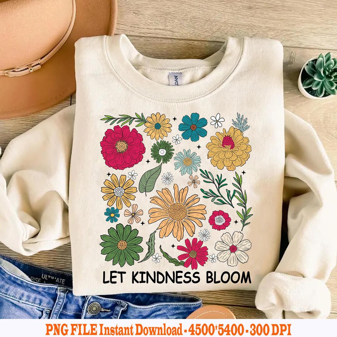 Let Kindness Bloom Png, Flower Png, Retro Flower Png, Boho Flower Png ...