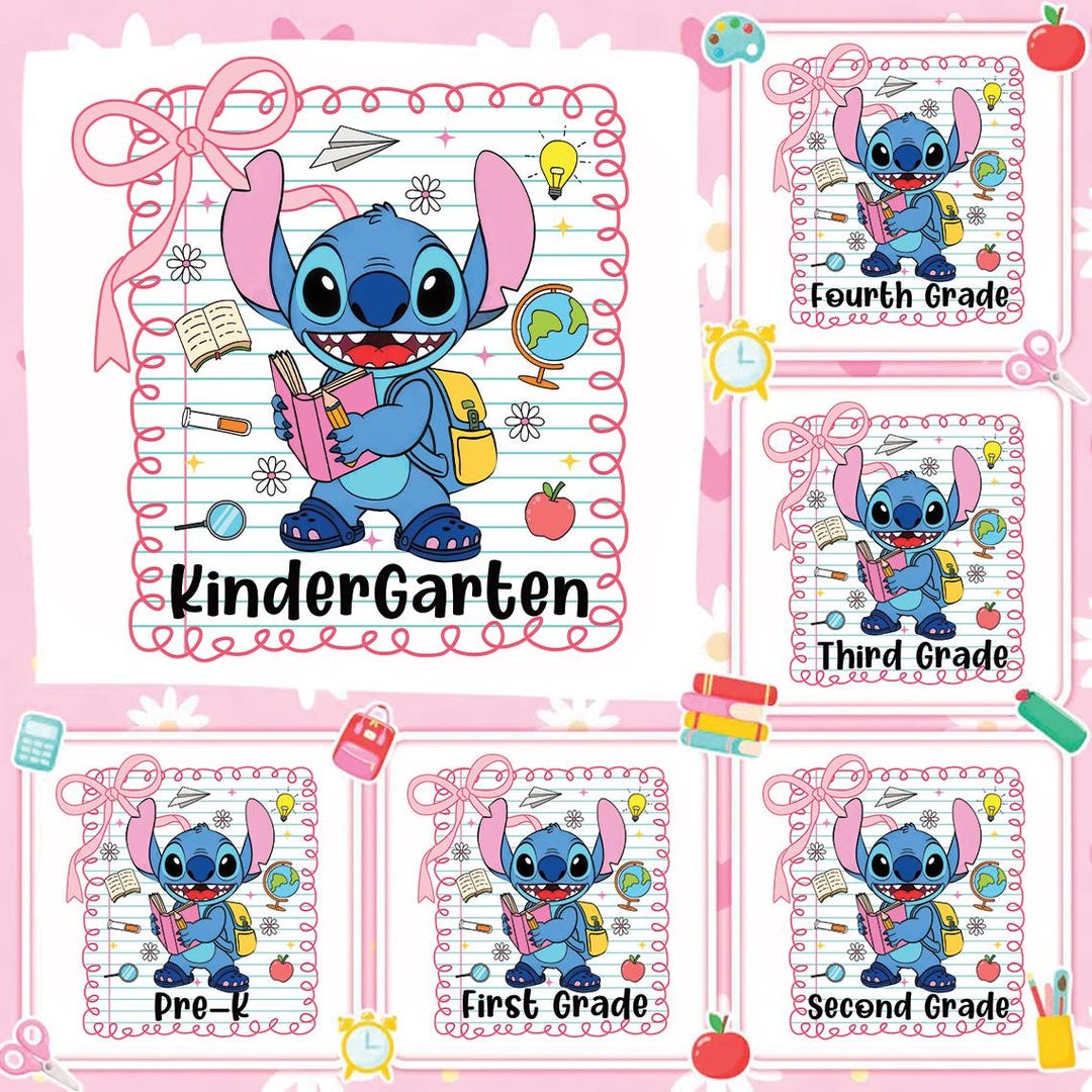 Preppy Pre-k to 4th Grade, Cartoon First Day of School Design, Cartoon ...