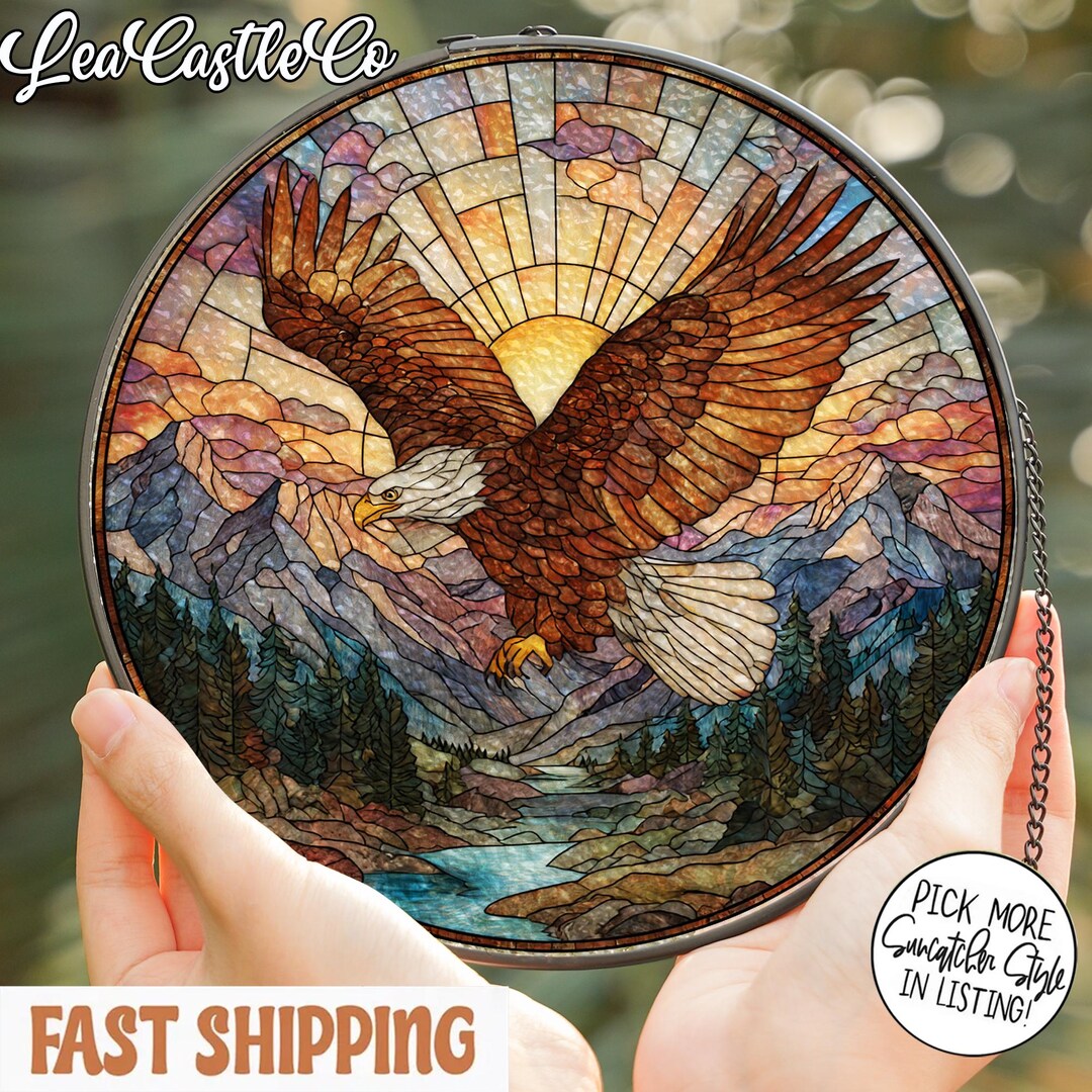Bald Eagle Stained Glass Suncatcher , Bird Window Hanging Decor, Eagle ...