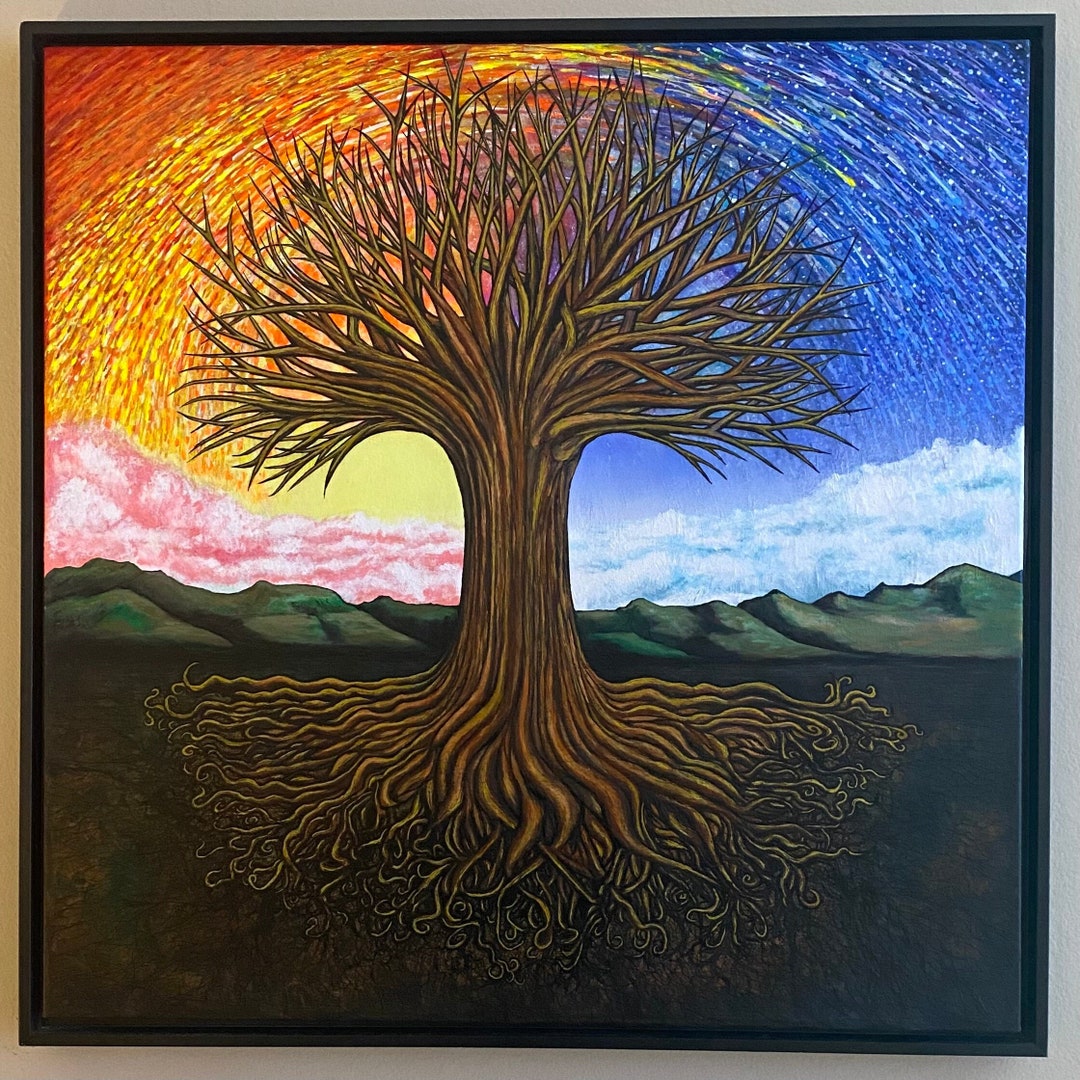 Barren Tree of Life, ORIGINAL ART, Signed Acrylic Painting, 31.5" X 31. ...