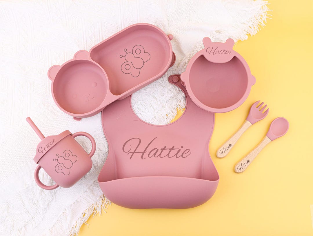 Personalised Silicone Weaning Set,custom Baby Plate,cartoon Weaning Set ...