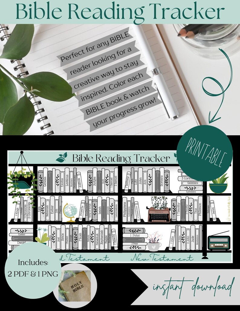 Aesthetic Bible Reading Tracker / Books of the Bible Reading Tracker ...