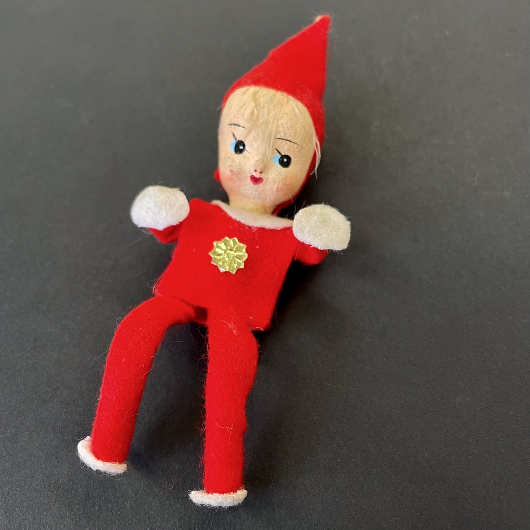 Vintage Tiny Elf Christmas Ornament . Circa 1960s . Red Velvet Elf ...