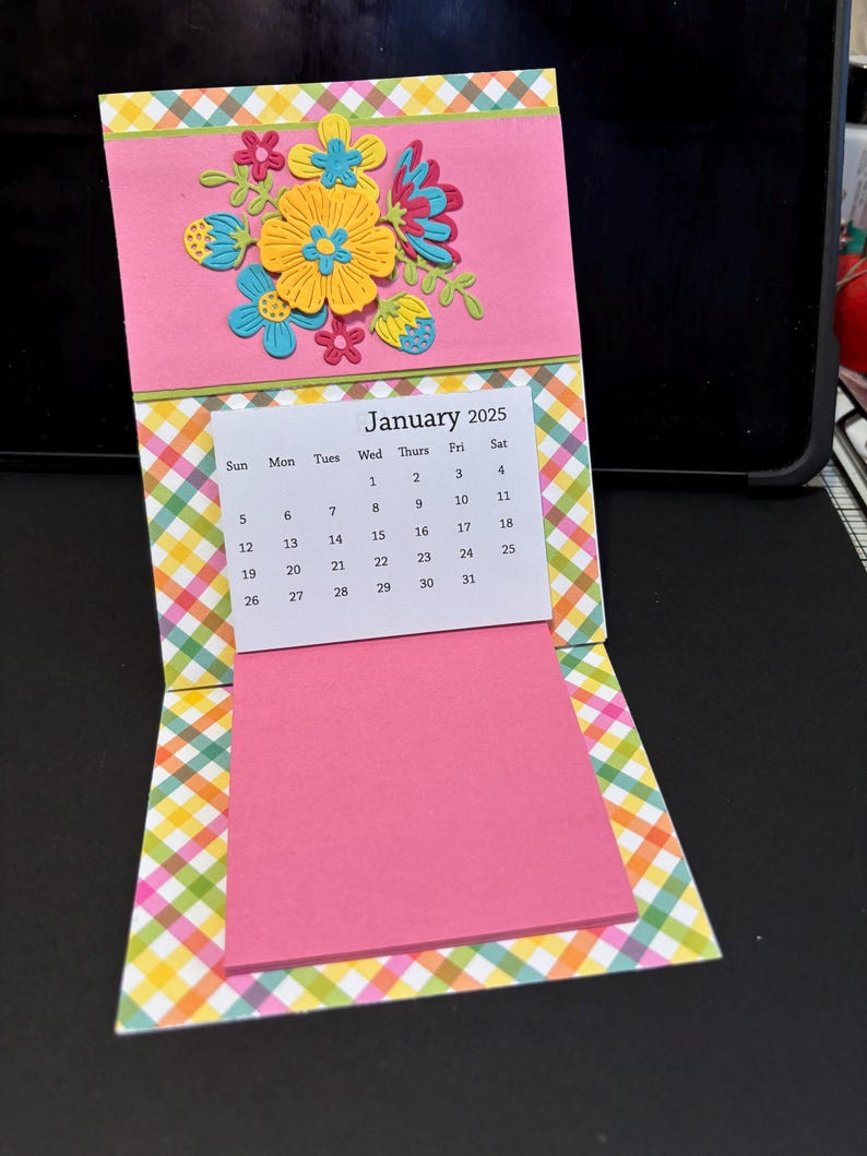 Handmade Easel Card With Desk Calendar and Sticky Notes Pad. Floral Die ...