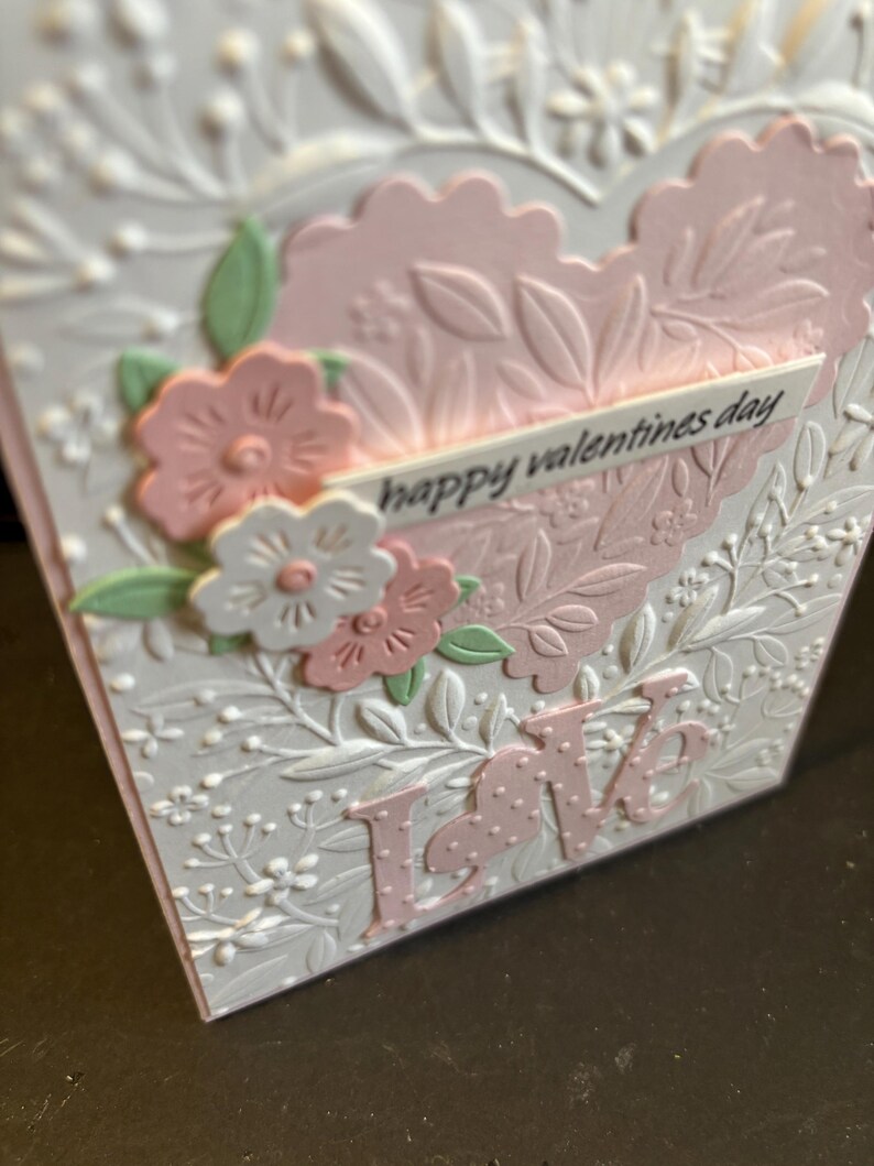 Handmade Embossed Valentine's Day Card: Pink Floral Heart - Etsy