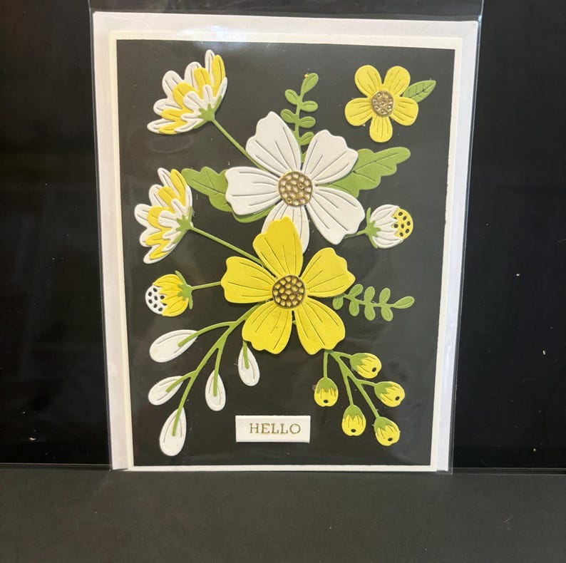 Handmade, Greeting Card, hello Greeting Card. Die Cut Floral Card ...