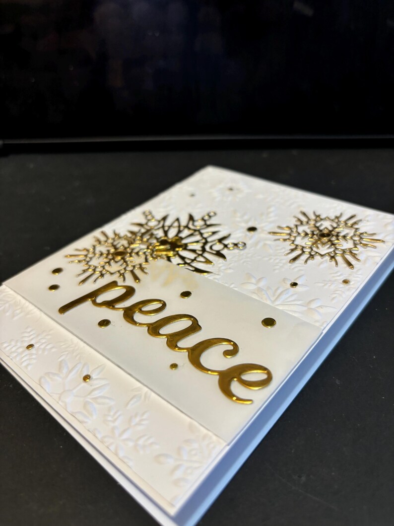 Handmade Embossed Snowflake Christmas Card: Gold Foil Peace Card - Etsy