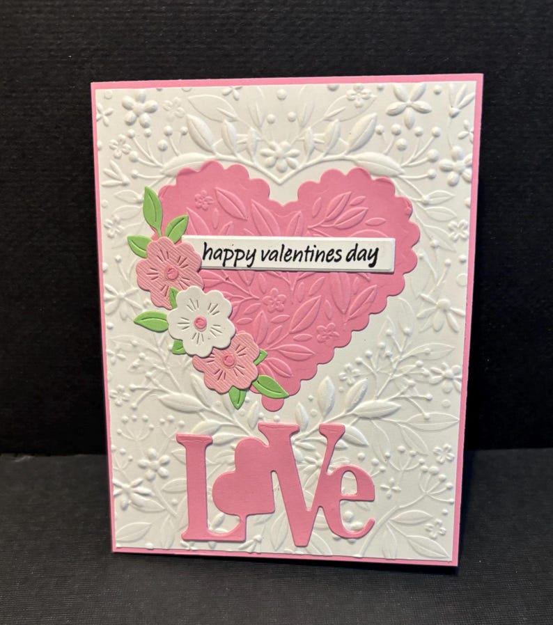 Handmade Embossed Valentine's Day Card: Pink Floral Heart - Etsy