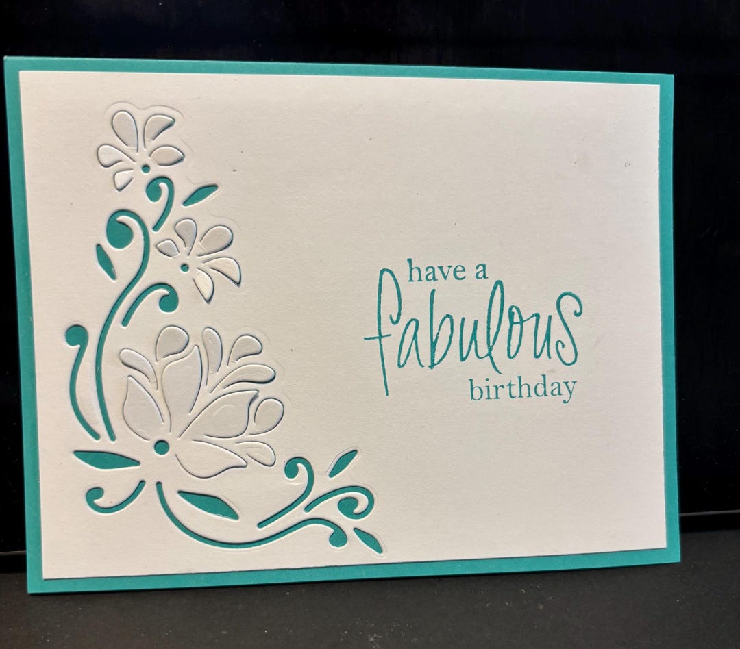 Handmade Floral Die Cut Birthday Card: Aqua & White - Etsy