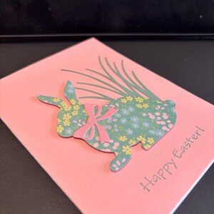 Handmade Easter Card: Floral Bunny With Pink Ribbon - Etsy