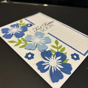 Handmade Floral Get Well Card: Blue & White Die Cut Flowers - Etsy