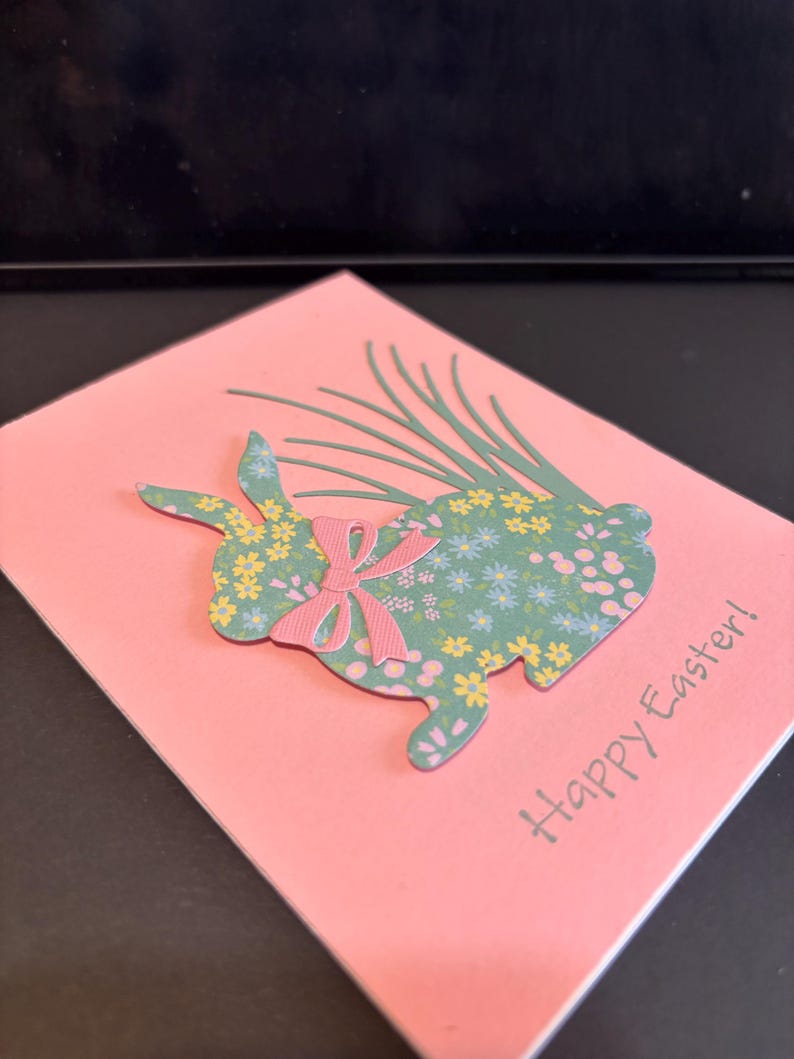 Handmade Easter Card: Floral Bunny With Pink Ribbon - Etsy