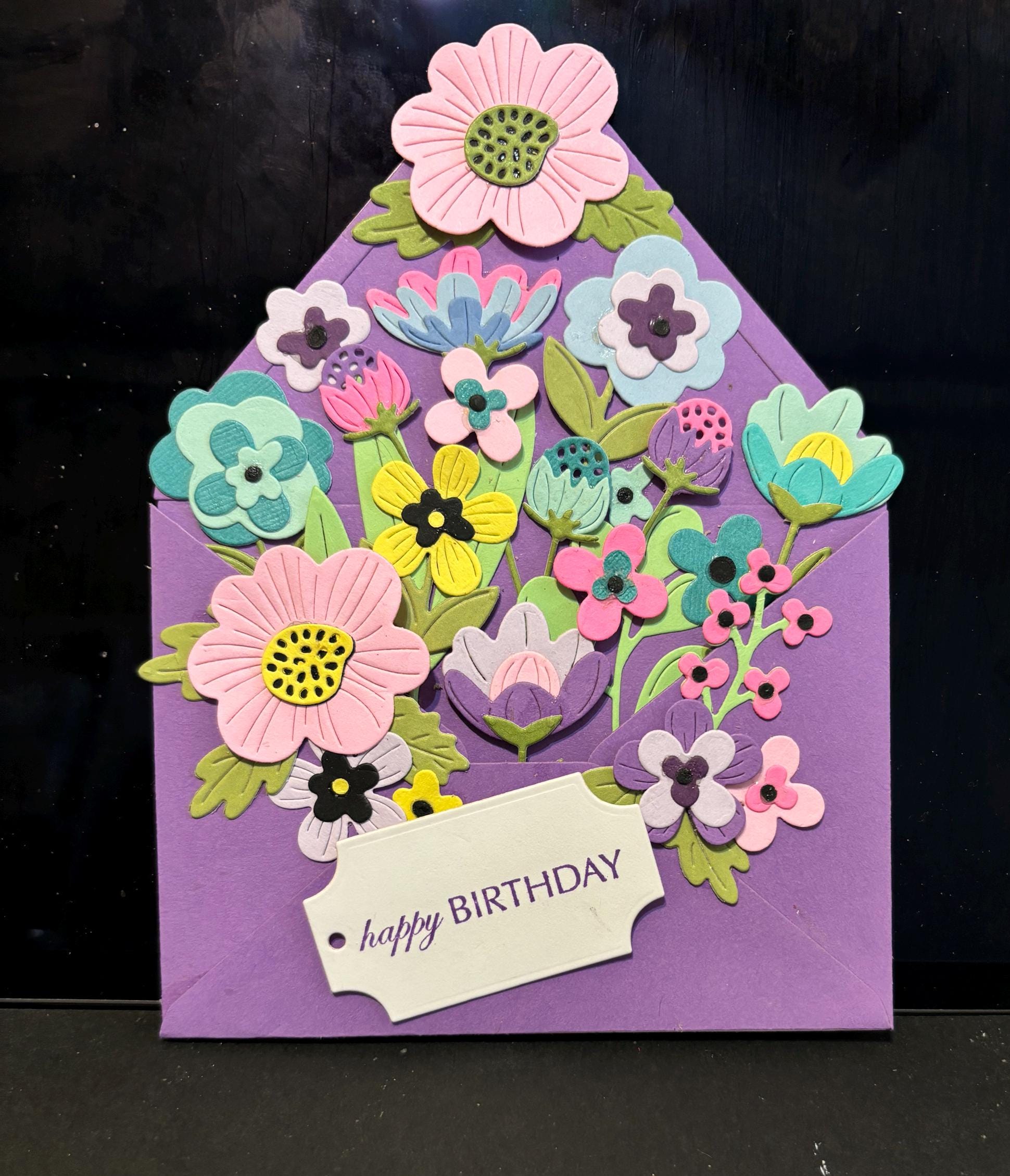 Handmade, Birthday Card, Die-cut Flower Card, Envelope Shaped Card ...