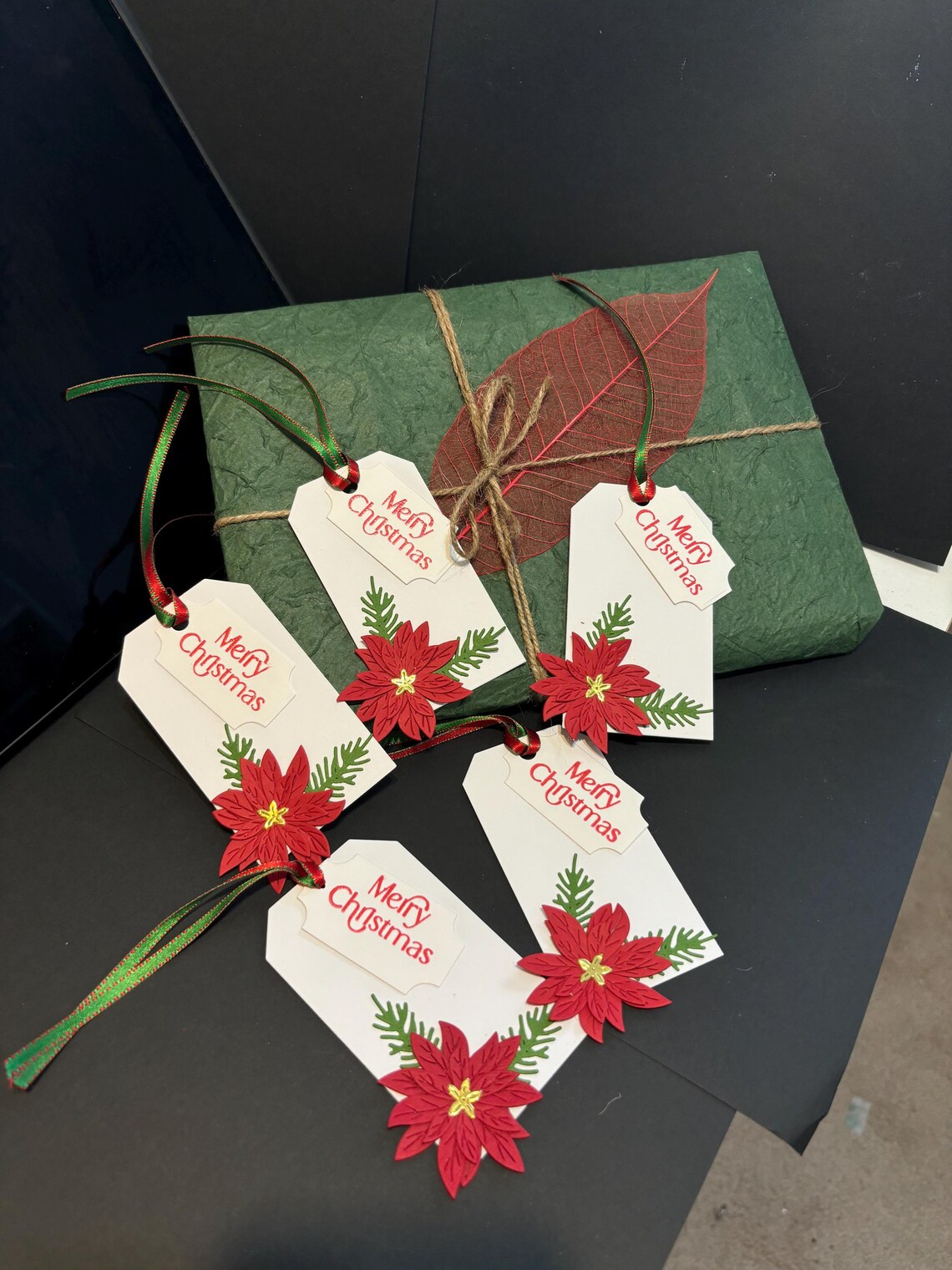 Handmade Christmas Gift Tags, Holiday Gift Tags, Poinsettia Gift Tags ...