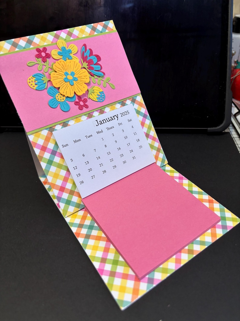 Handmade Easel Card With Desk Calendar and Sticky Notes Pad. Floral Die ...