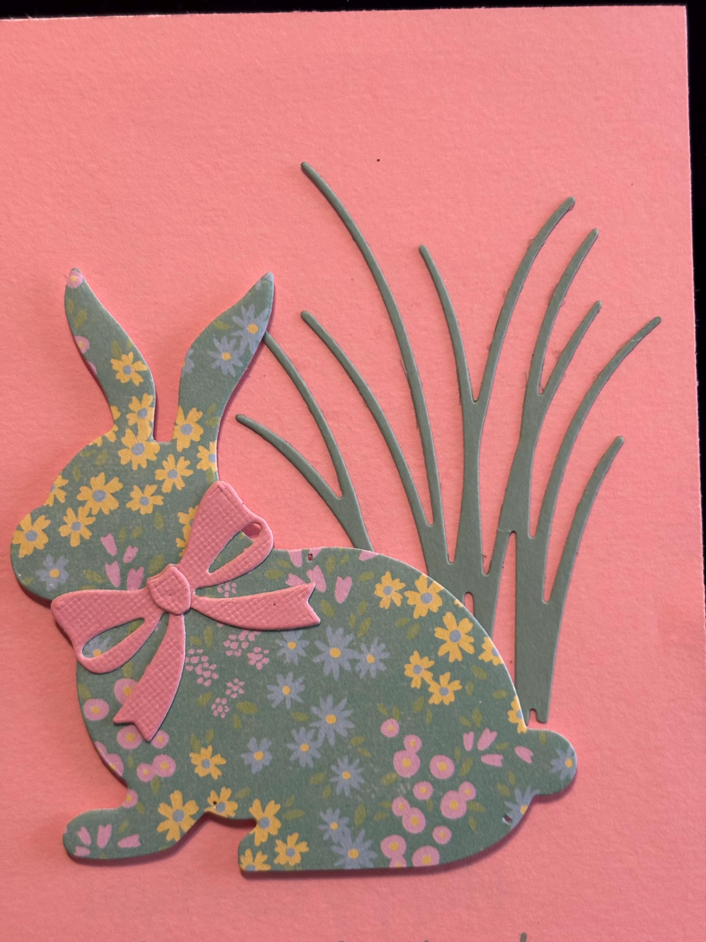 Handmade Easter Card: Floral Bunny With Pink Ribbon - Etsy