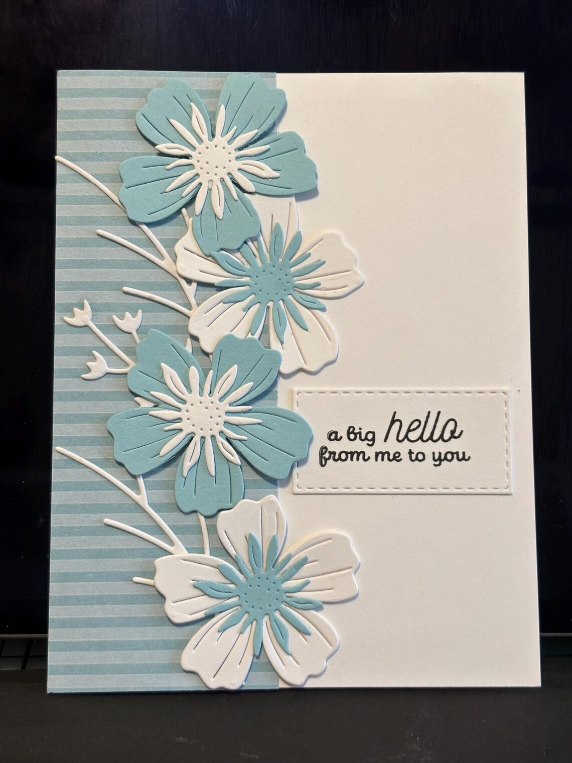 Handmade, Greeting Card, "hello" Card, Die Cut Floral Card, Blue and ...