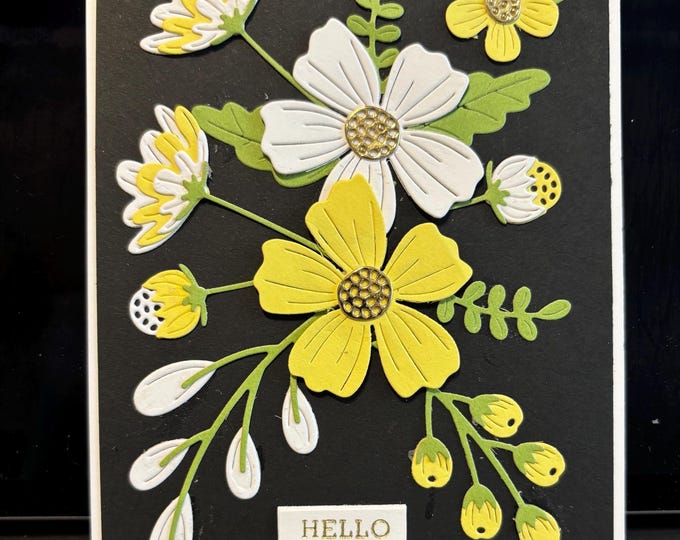 Handmade, Greeting Card, "hello" Greeting Card. Die Cut Floral Card ...