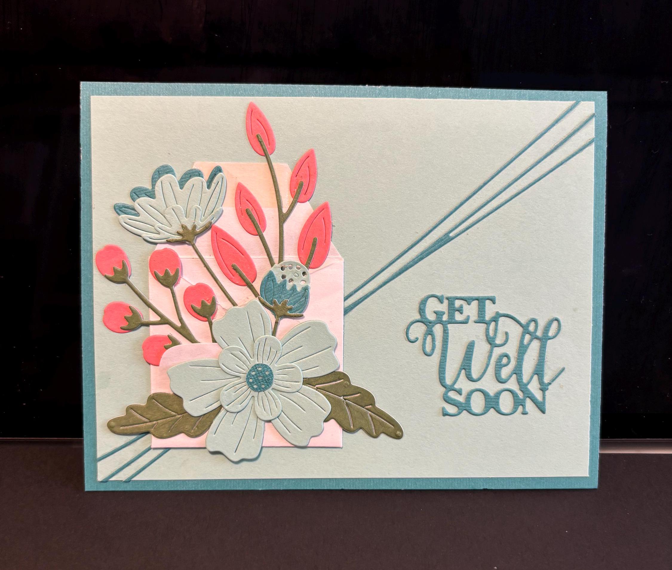 Handmade Floral Get Well Card: Die Cut Pink & Aqua Flowers - Etsy