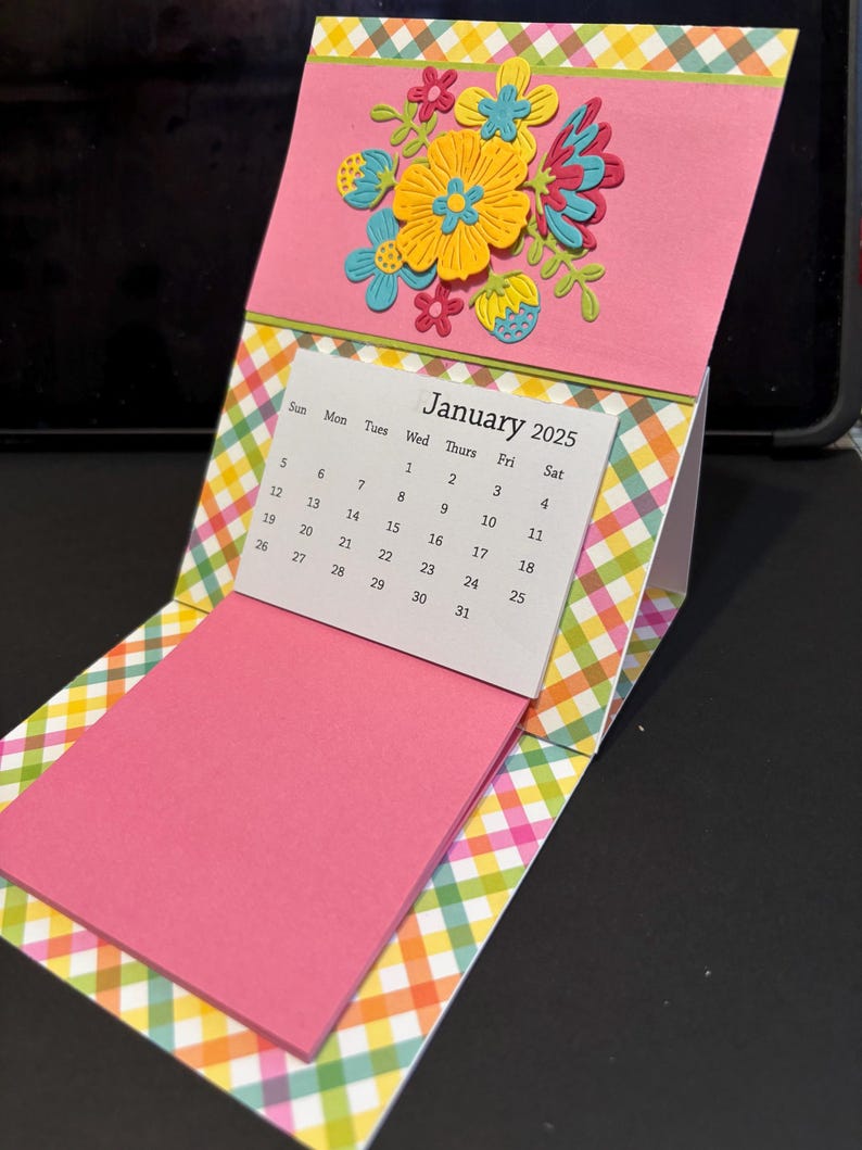 Handmade Easel Card With Desk Calendar and Sticky Notes Pad. Floral Die ...