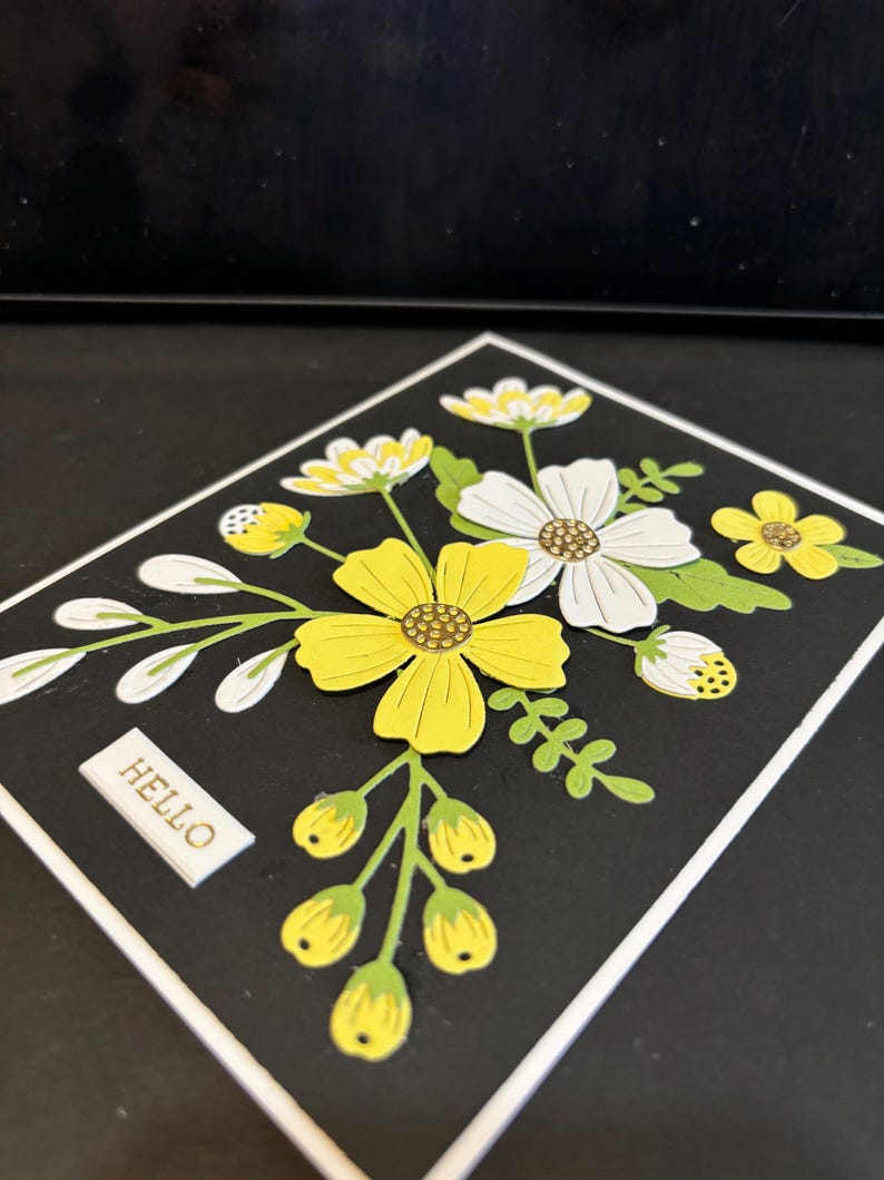 Handmade Floral Greeting Card: Yellow & White Die Cut Flowers - Etsy