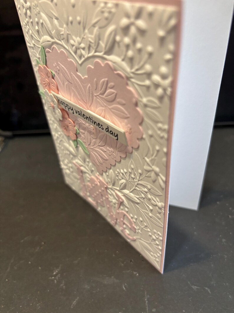 Handmade Embossed Valentine's Day Card: Pink Floral Heart - Etsy