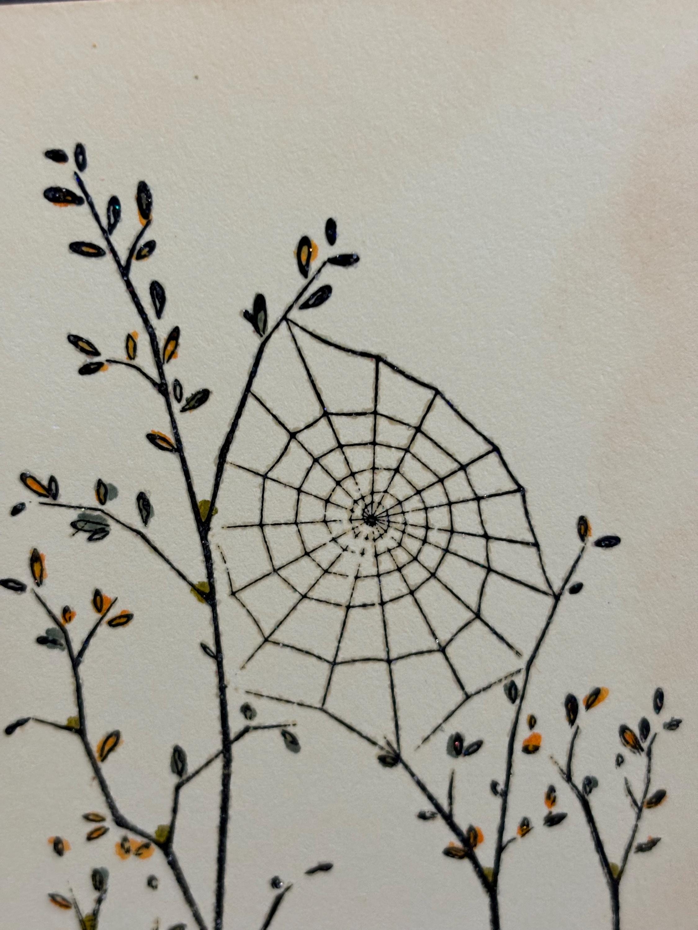 Handmade, Fall Greeting Card, Cobweb With Trees, Rubber Stamped in ...
