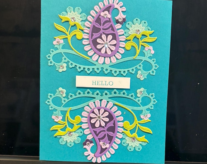 Handmade, Greeting Card, "hello" Card, Die Cut Paisley Shapes Card ...