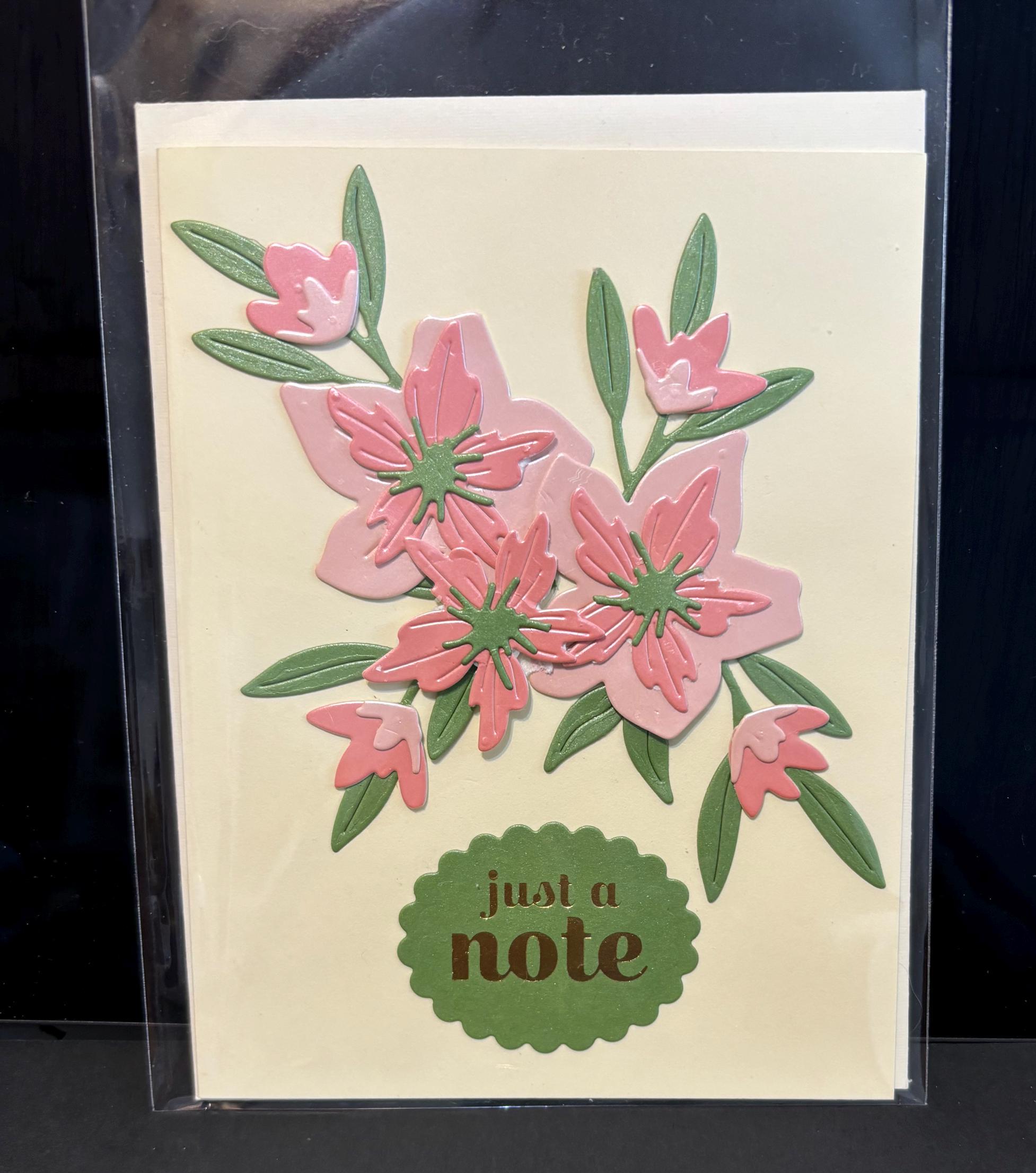 Handmade, Greeting Card, "just a Note" Sentiment, Die Cut Flowers ...