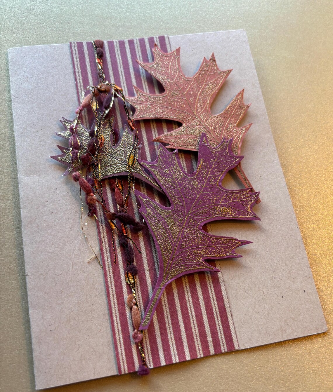 Handmade, Fall Greeting Card, Gold Embossed Autumn Leaves, Kraft Card ...
