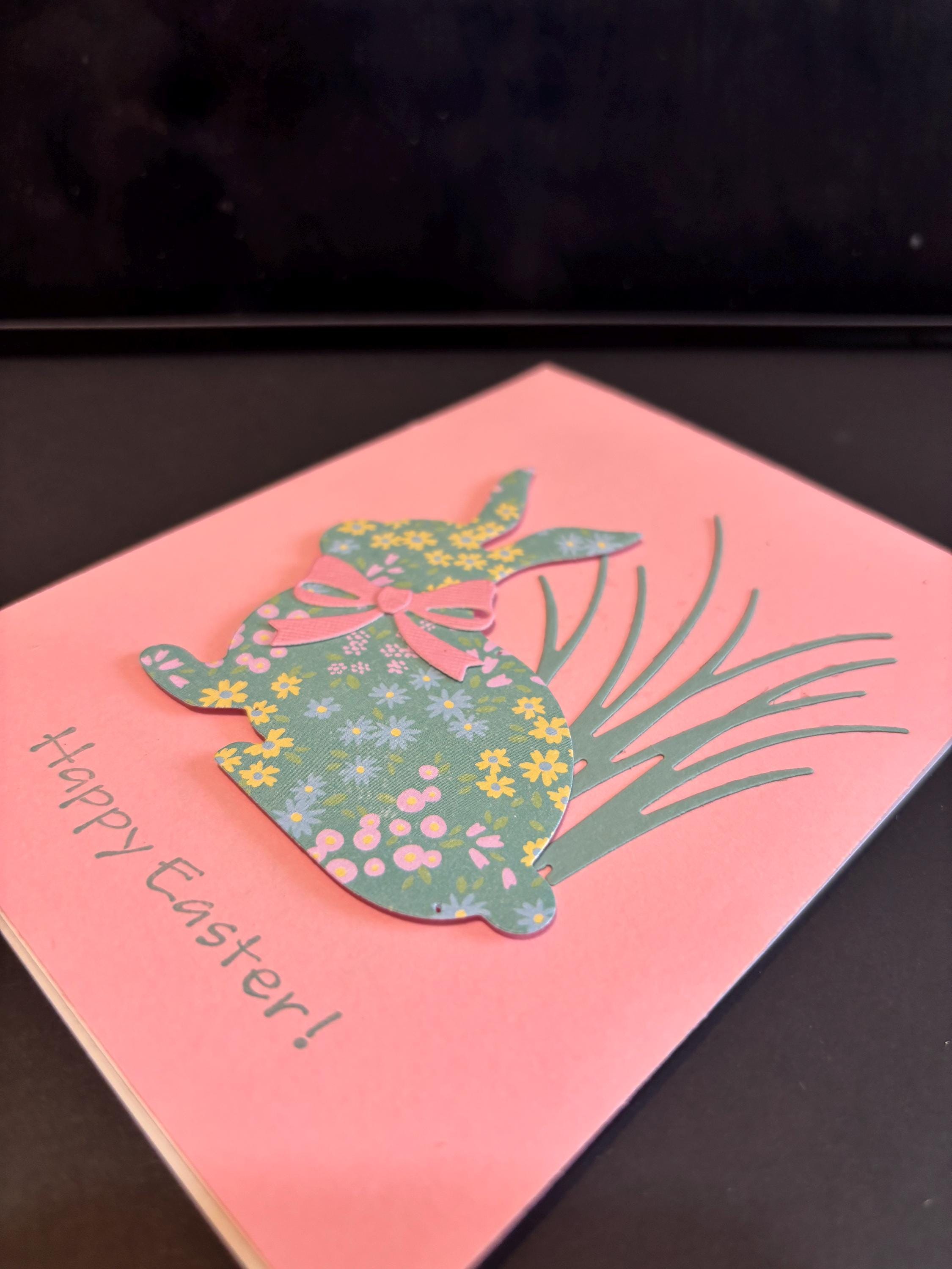 Handmade Easter Card: Floral Bunny With Pink Ribbon - Etsy