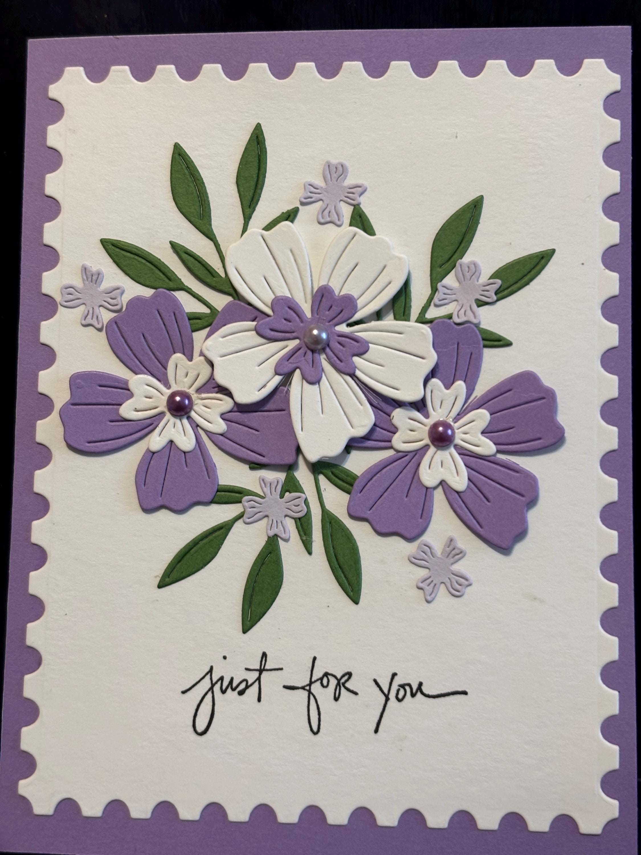 Handmade Floral Greeting Card: Lavender Pearl Flowers, "just for You ...