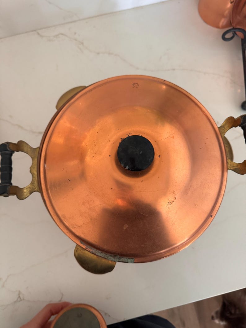 Vintage Copper Brass Chafing Dish Buffet Warming Warmer Tray Pan Handle ...