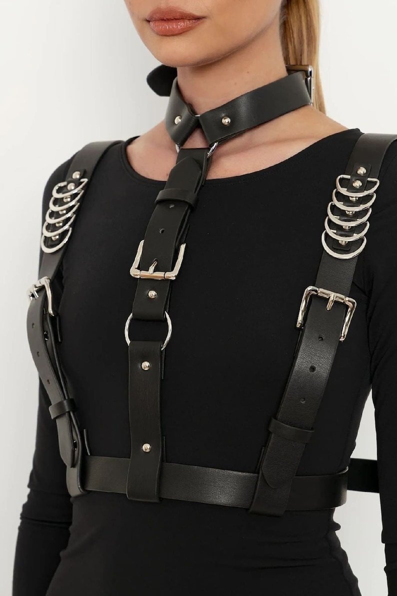 Chest Harness With Neck Collar, Leather Body Fashion Harness, Plus Size ...