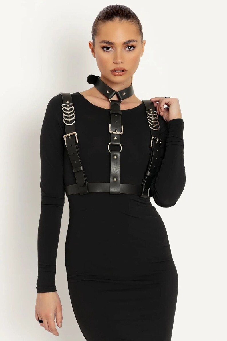 Chest Harness With Neck Collar, Leather Body Fashion Harness, Plus Size ...