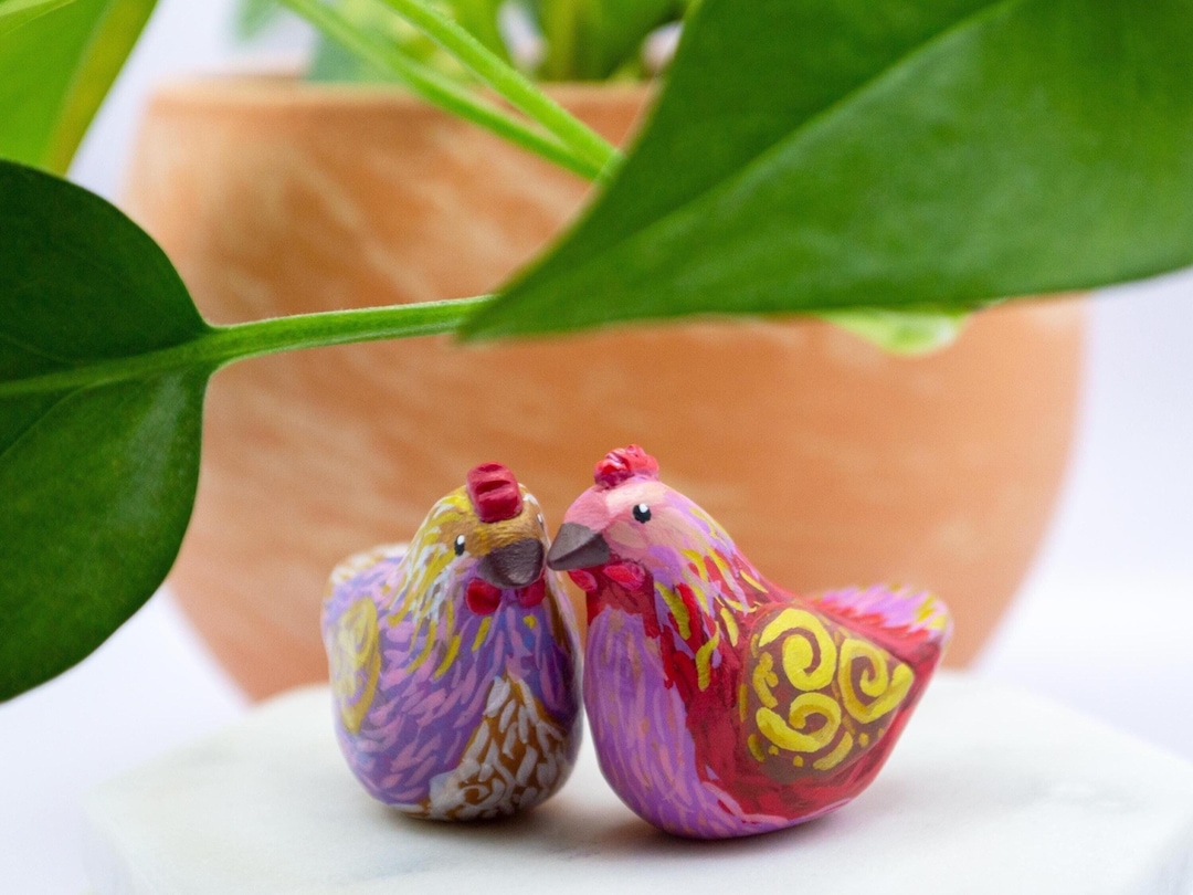 Whimsical Chicken Figurine: Cottagecore Desk Buddy, Handmade Polymer ...