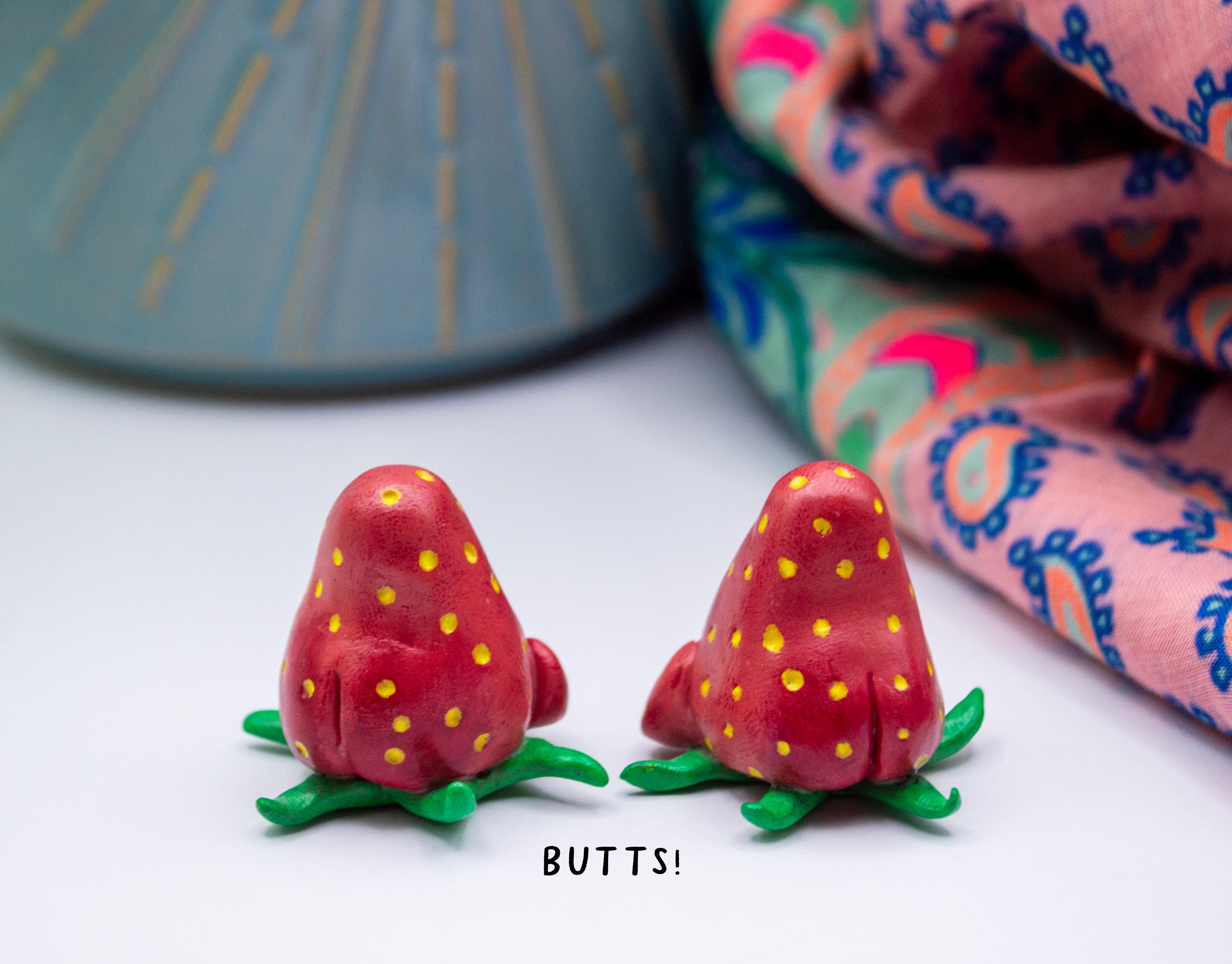 Strawberry Desk Buddy, Cute Butt Figurine, Silly Fruit Bum, Funny ...