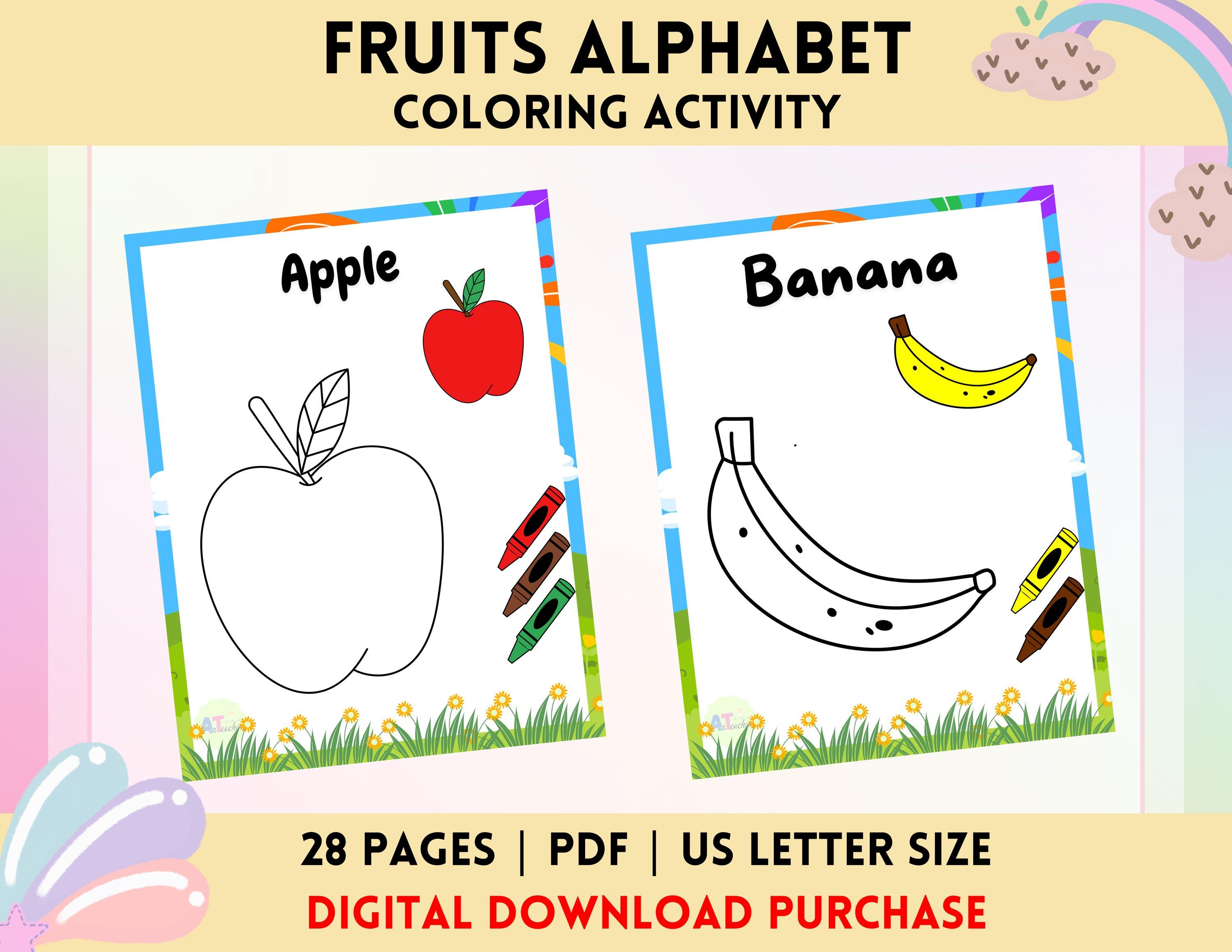 Fruits Coloring Book | Fruits Alphabet Coloring Activity | Fruits ...