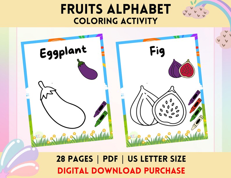 Fruits Coloring Book | Fruits Alphabet Coloring Activity | Fruits ...