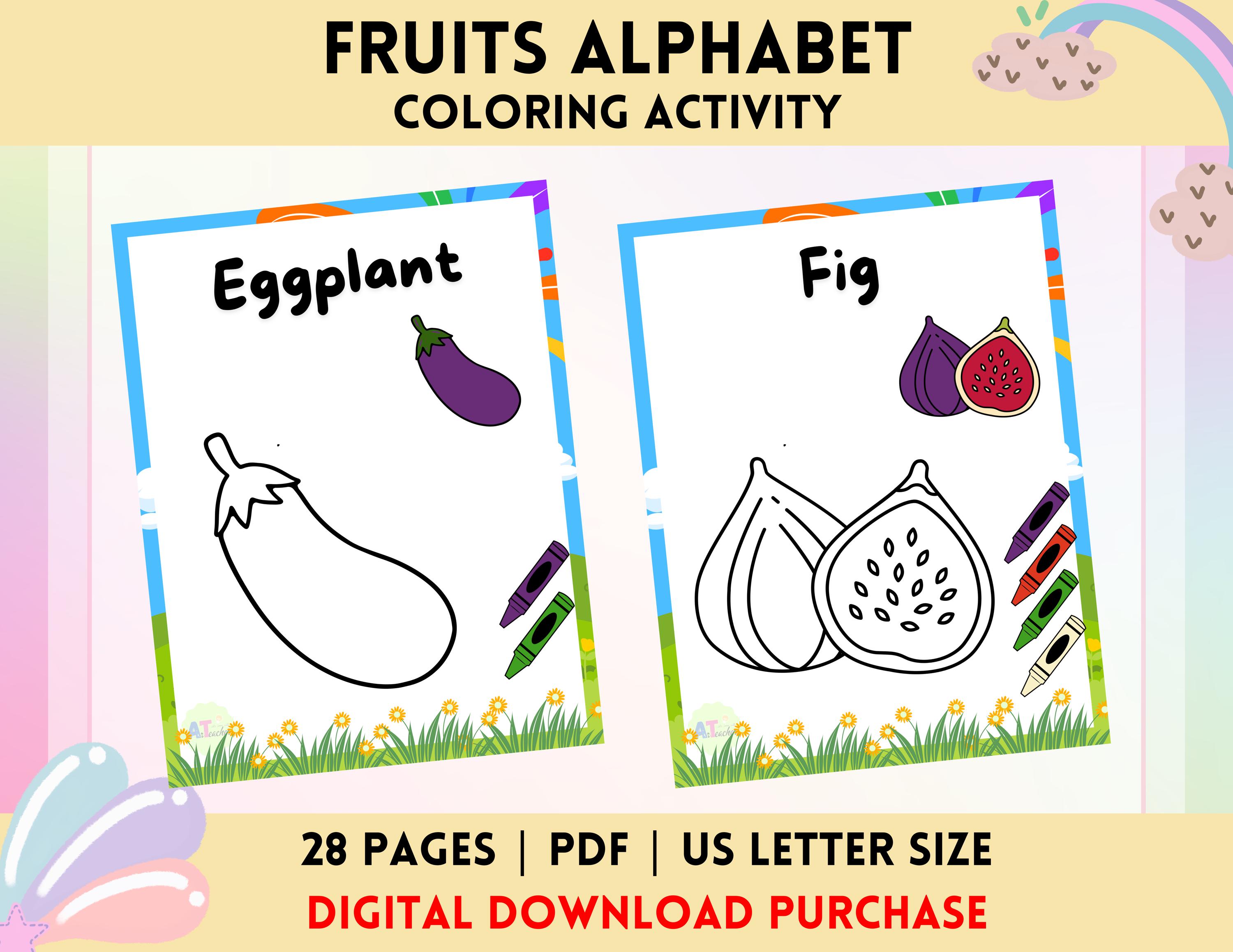 Fruits Coloring Book | Fruits Alphabet Coloring Activity | Fruits ...